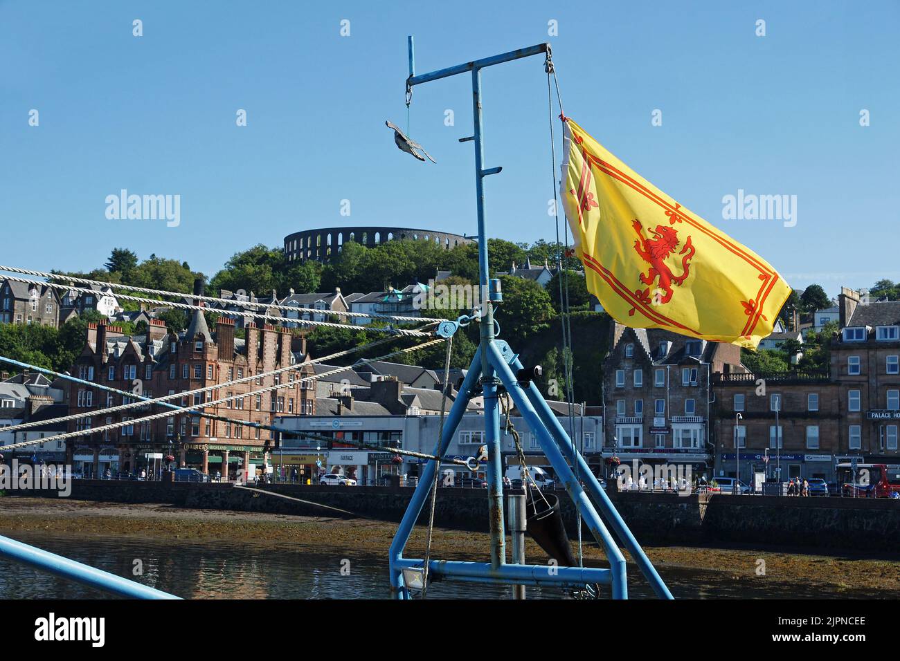 Lion Rampant unofficial Scottish flag flying from a fishing boat's mast ...