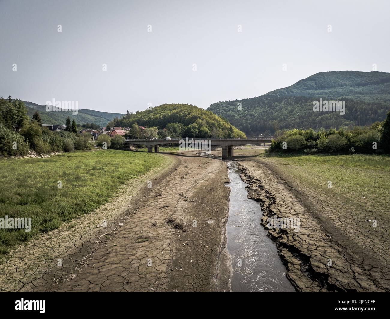 Aerial view of the dried up water reservoir Ruzin in Slovakia Stock ...