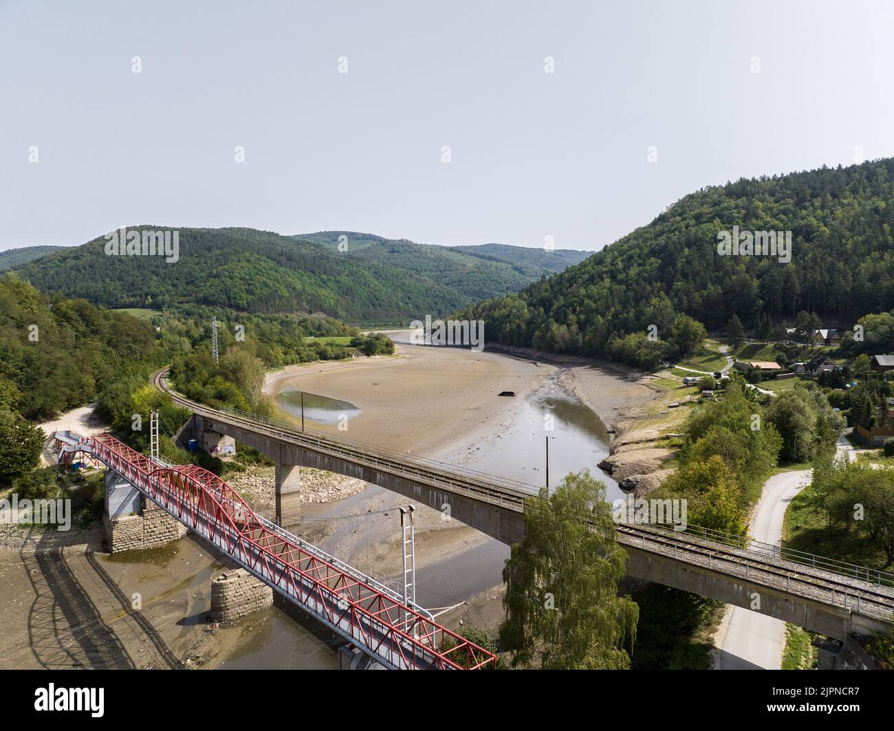 Aerial view of the dried up water reservoir Ruzin in Slovakia Stock ...