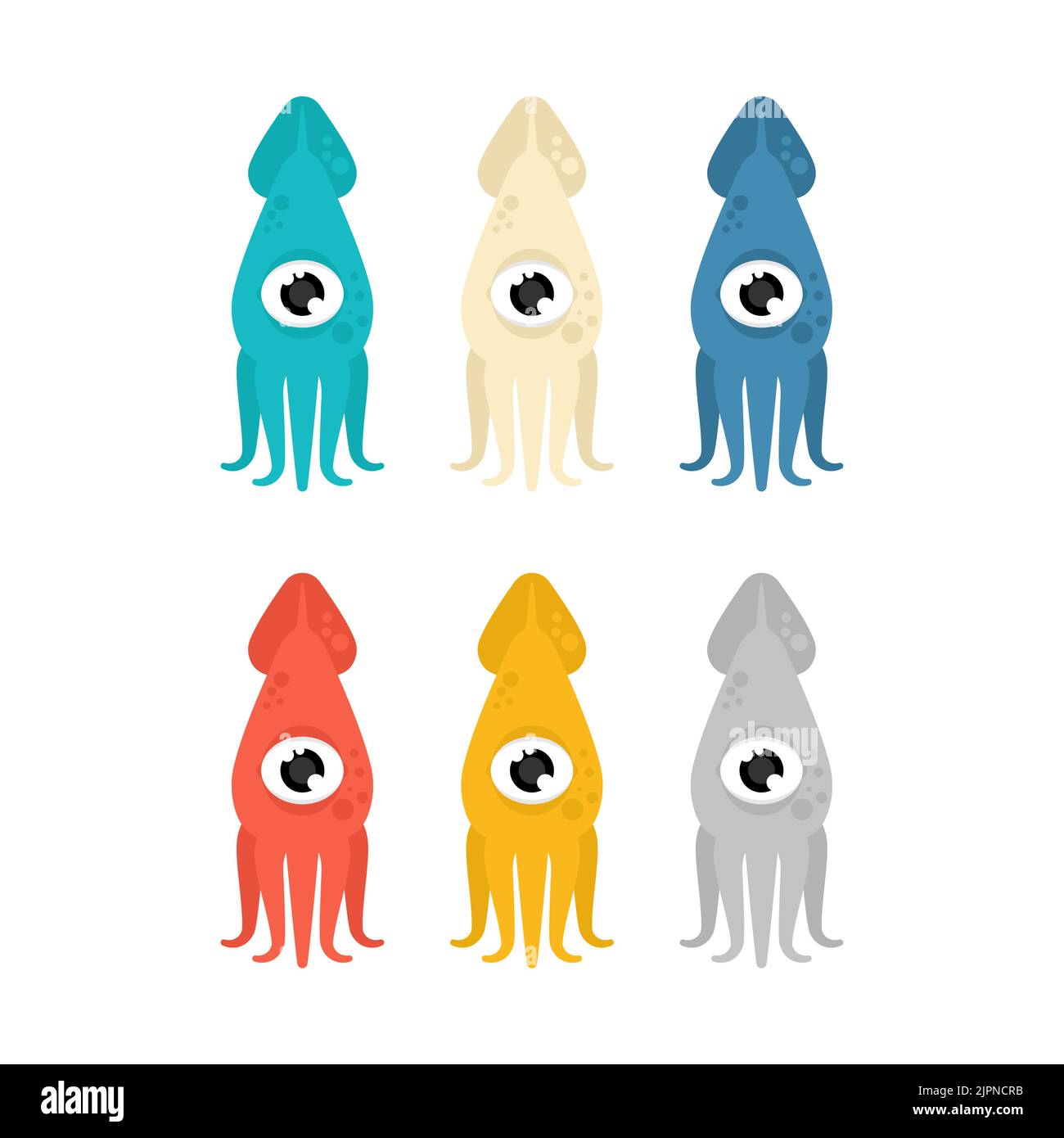 Squid multicolored set icon. cephalopod marine animal. Vector ...