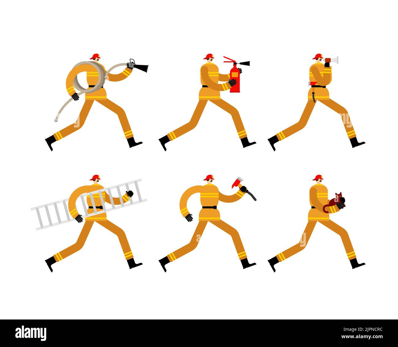 Firefighter set run to fire. Fireman running. Fire extinguishing Stock ...