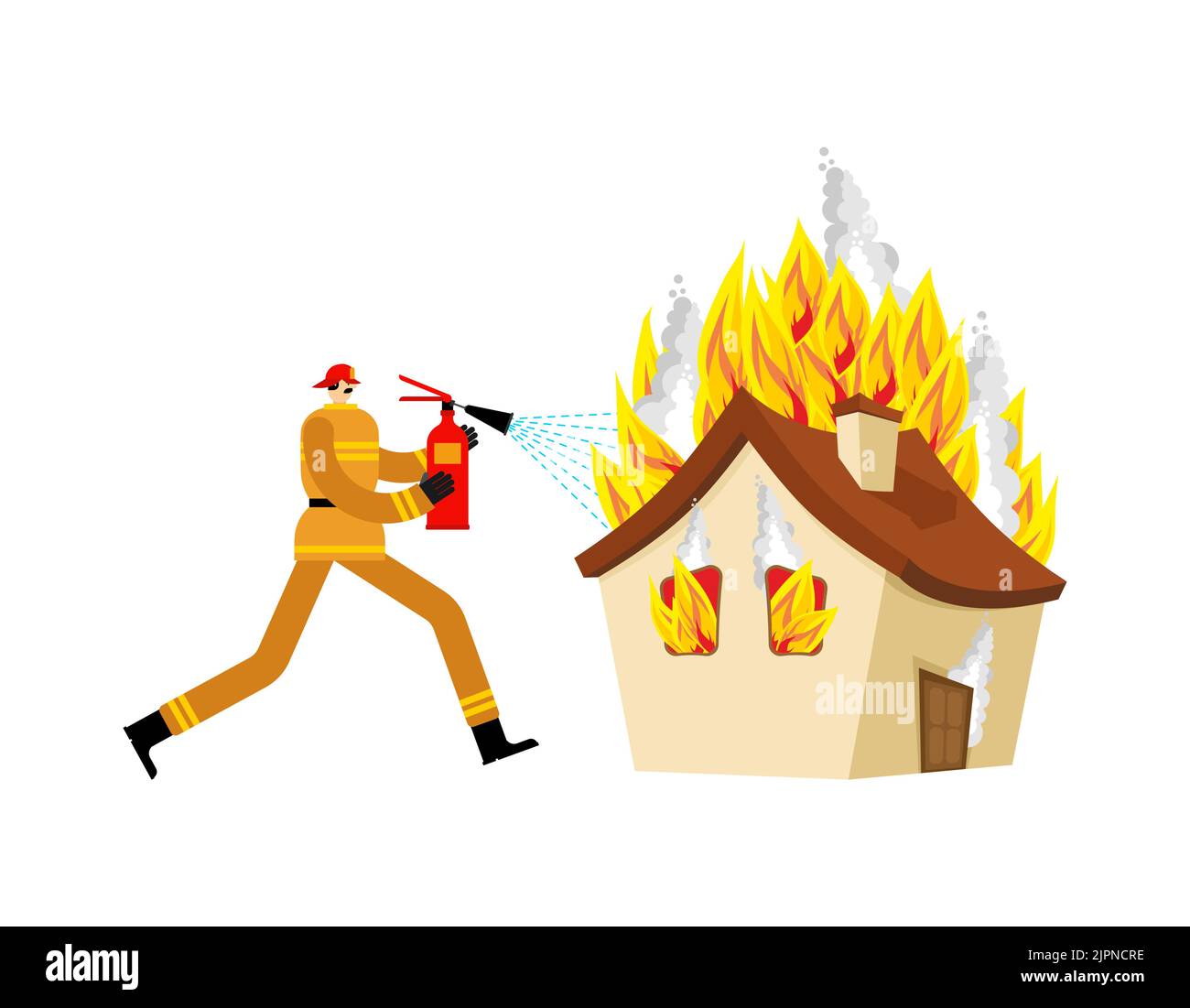 Firefighters extinguish house. house is on fire and fireman ...