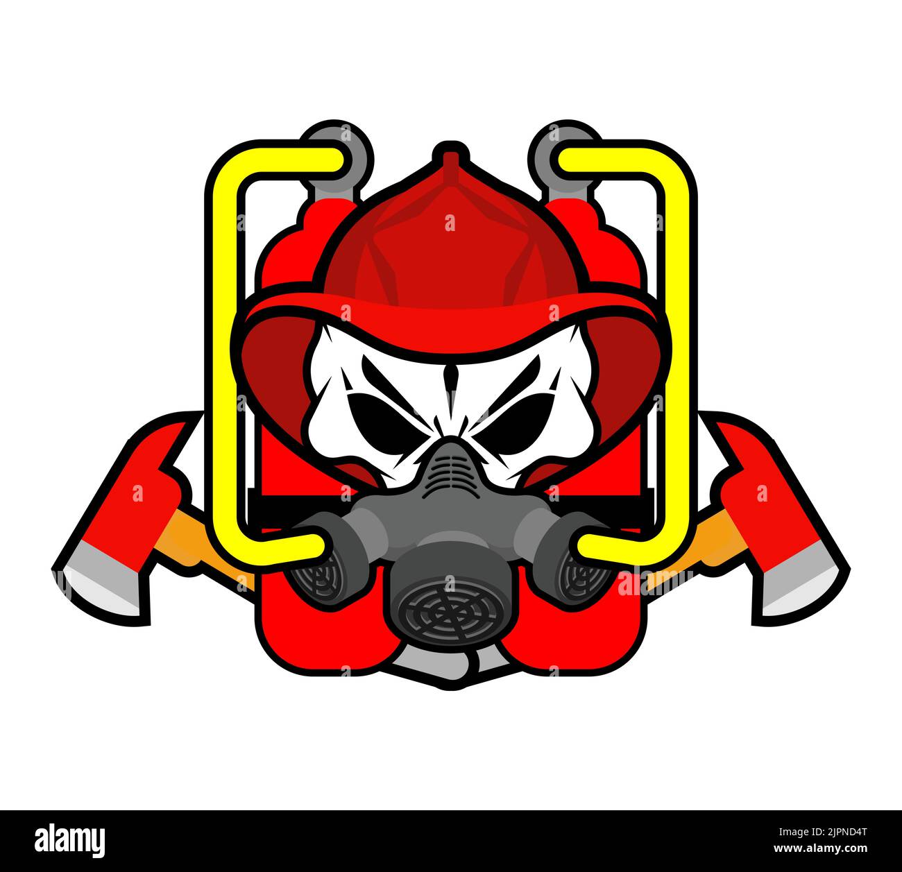 Firefighter Skull in helmet sign. Fire ax and flame. Fire department ...