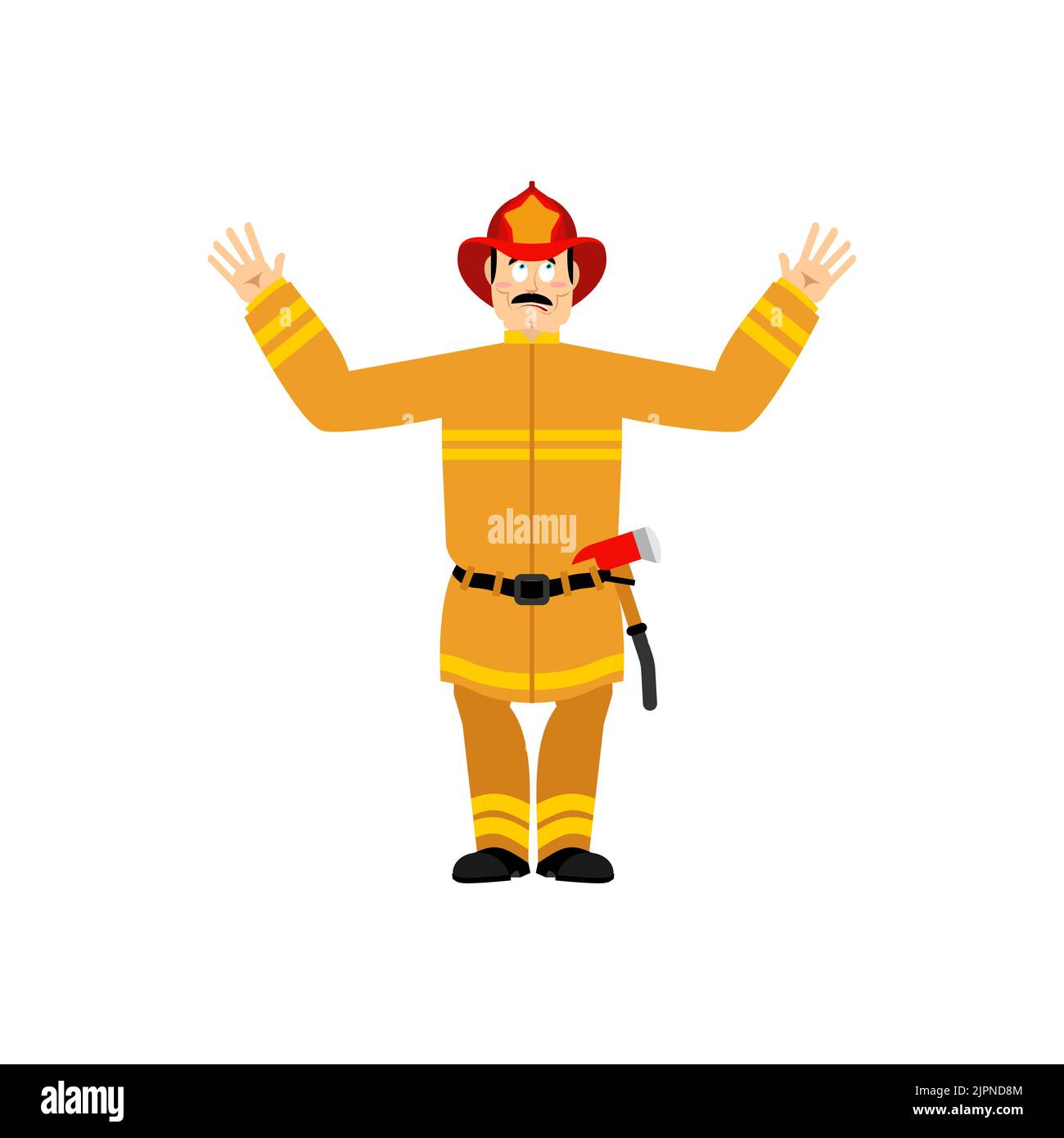 Firefighter confused. Fireman is perplexed emotions. man surprise Stock ...