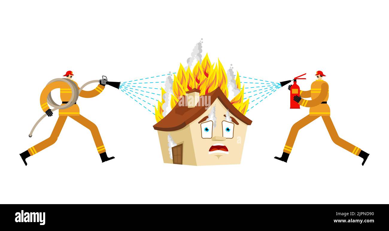 Firefighters extinguish house. house is on fire and fireman ...