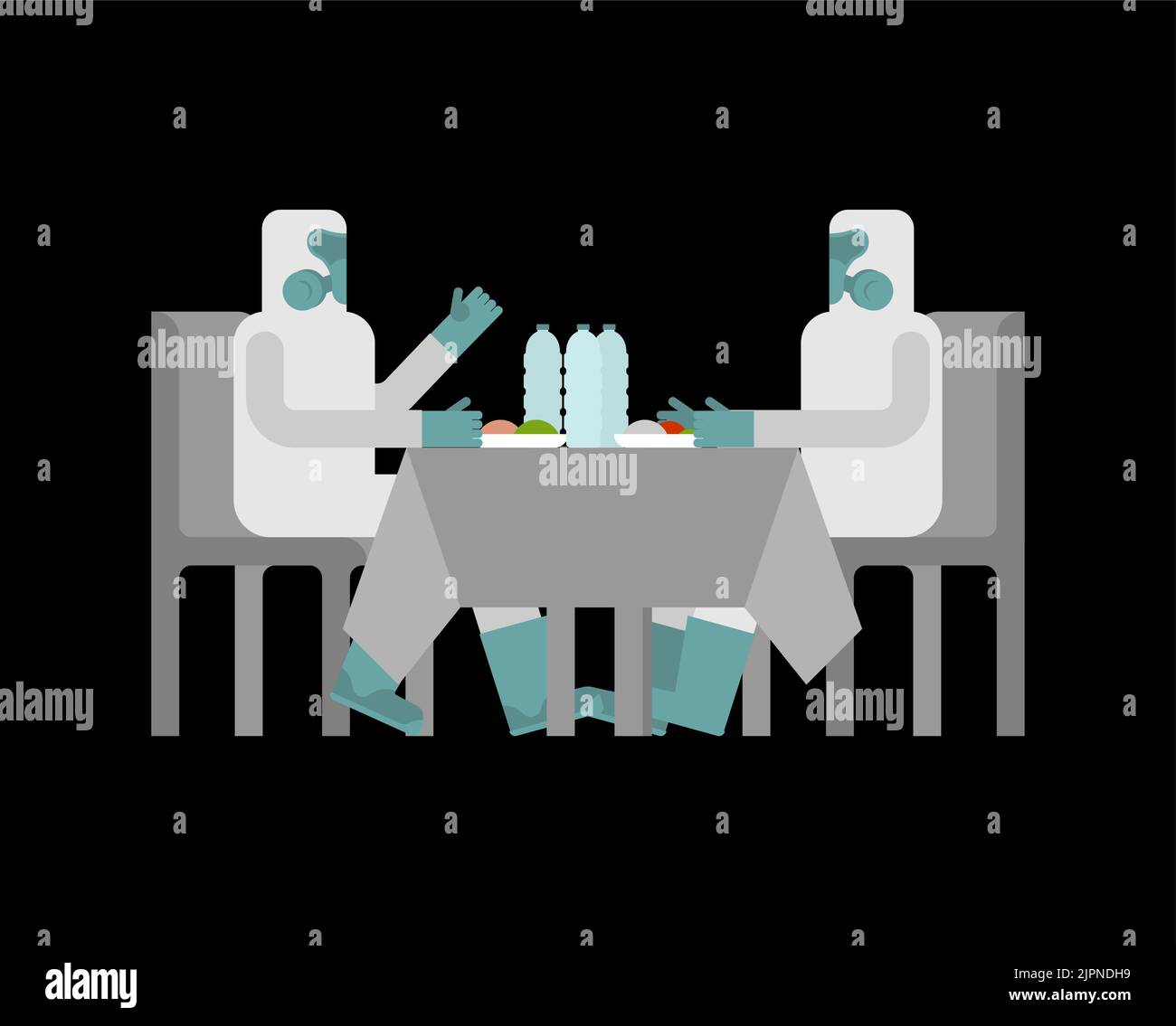 Post apocalyptic dinner. romantic date after nuclear war. A couple in ...