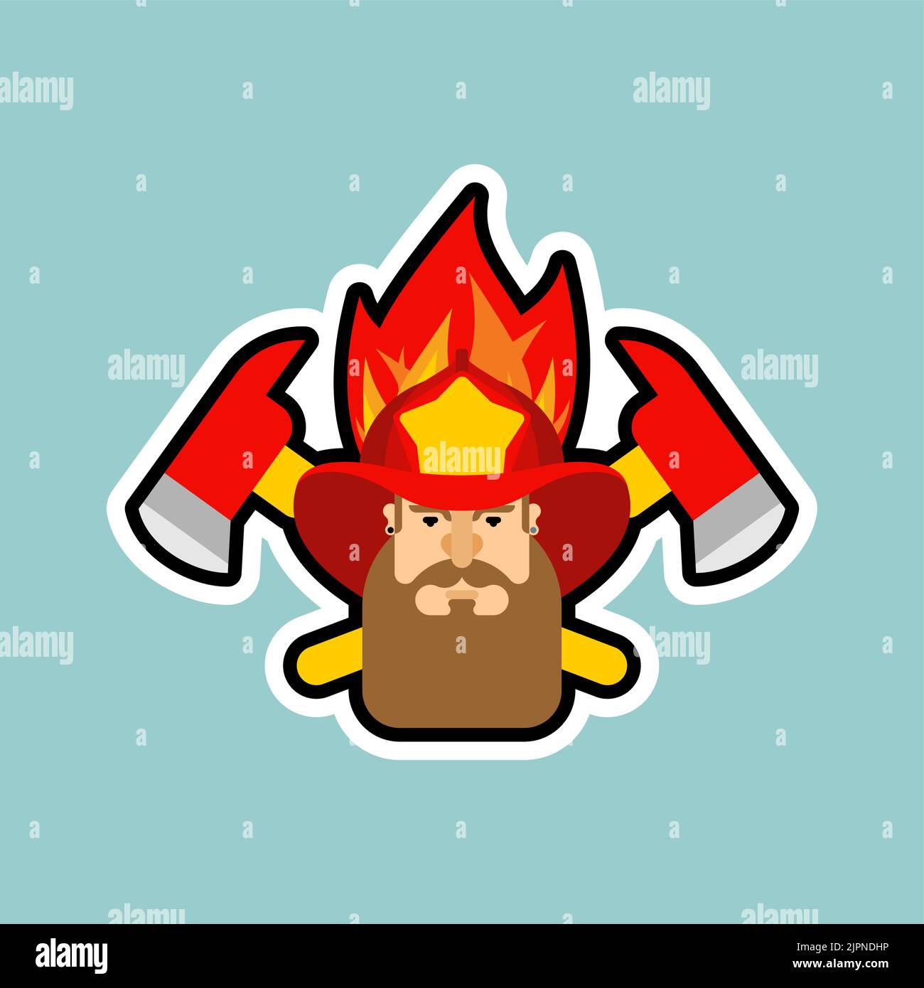 Firefighter in helmet sign. Fire ax and flame. Fire department symbol ...