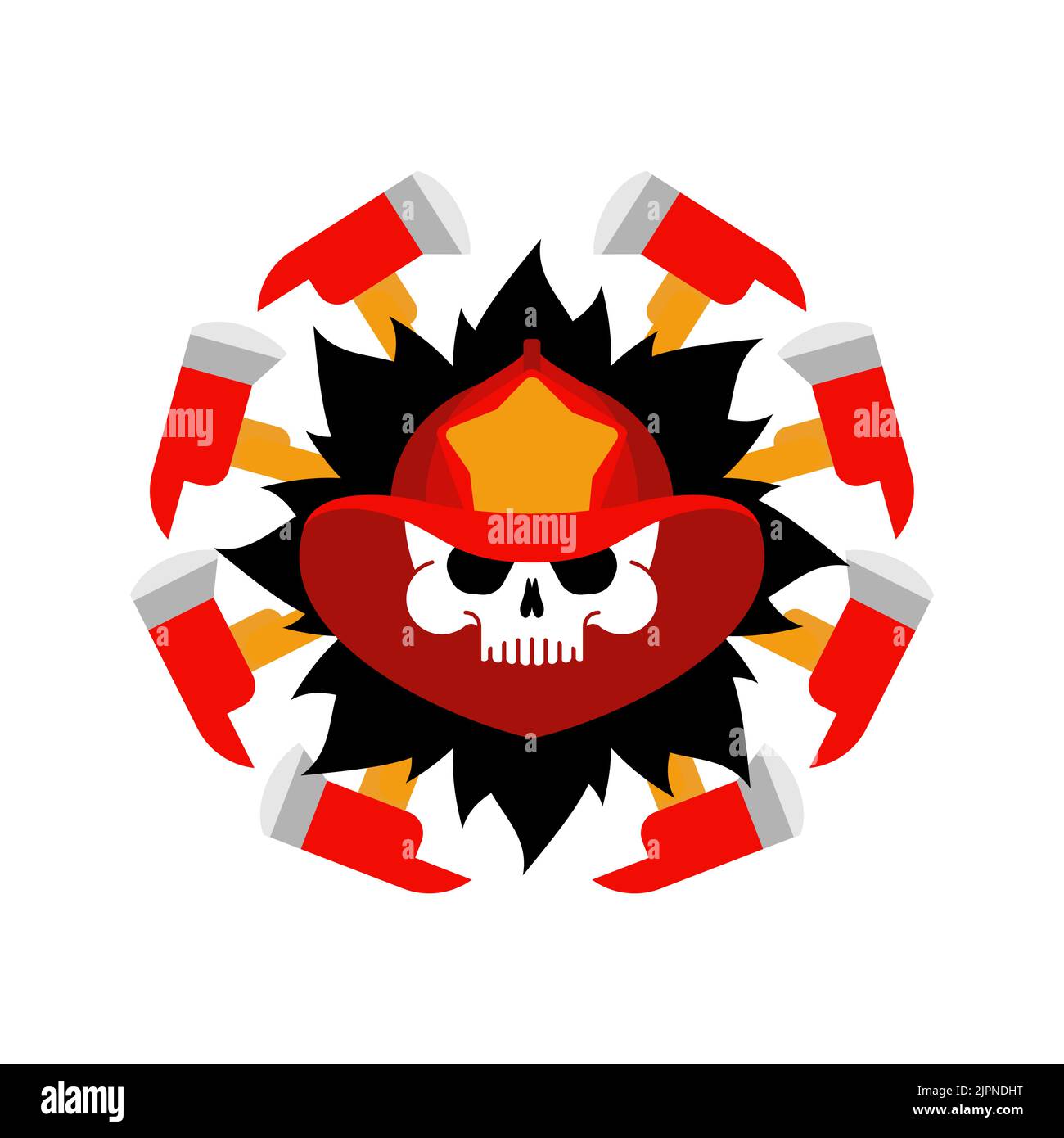 Firefighter Skull in helmet sign. Fire ax and flame. Fire department ...