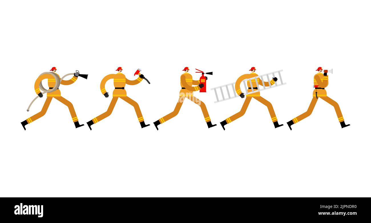 Firefighter set run to fire. Fireman running. Fire extinguishing Stock ...