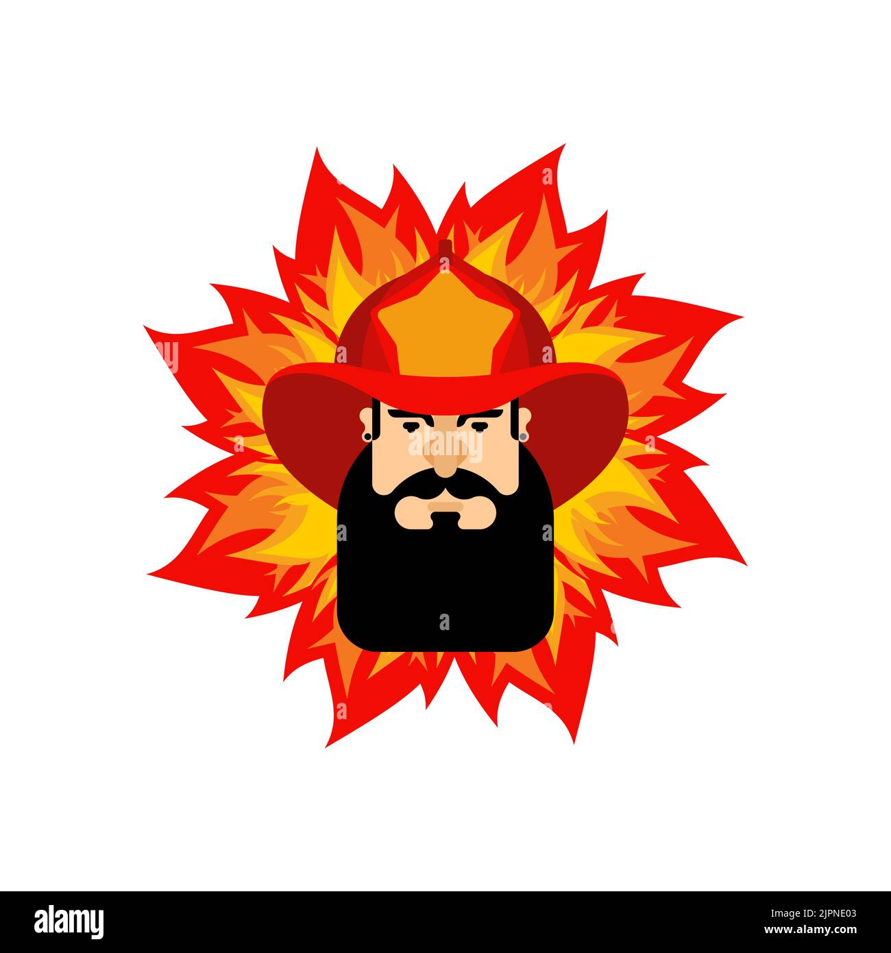 Firefighter in helmet sign. Fire ax and flame. Fire department symbol ...