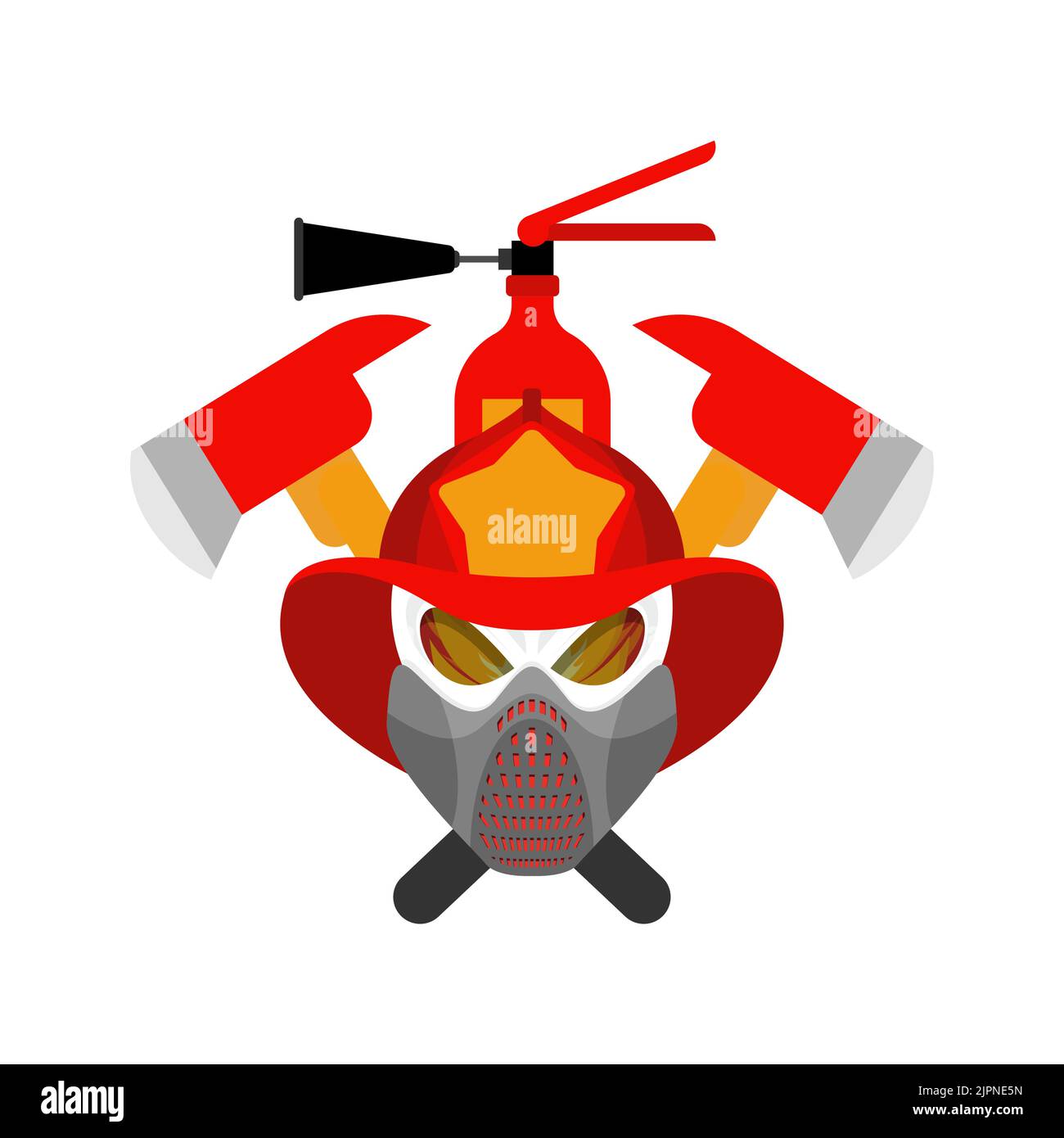 Firefighter Skull in helmet sign. Fire ax and flame. Fire department ...