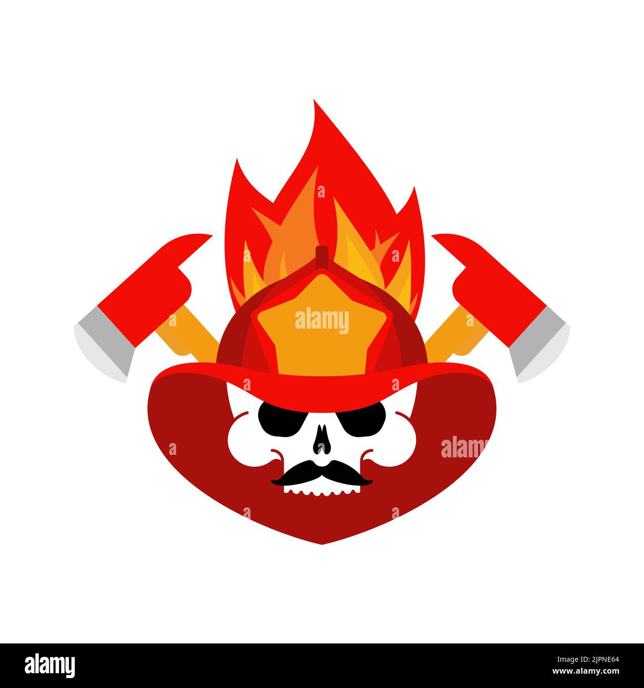Firefighter Skull in helmet sign. Fire ax and flame. Fire department ...