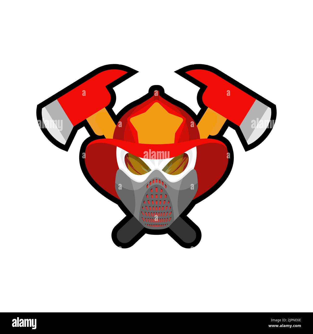 Firefighter Skull in helmet sign. Fire ax and flame. Fire department ...