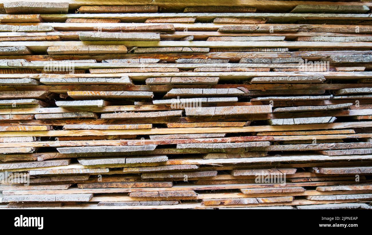 Many wooden boards with different textures stuck up on each other Stock ...