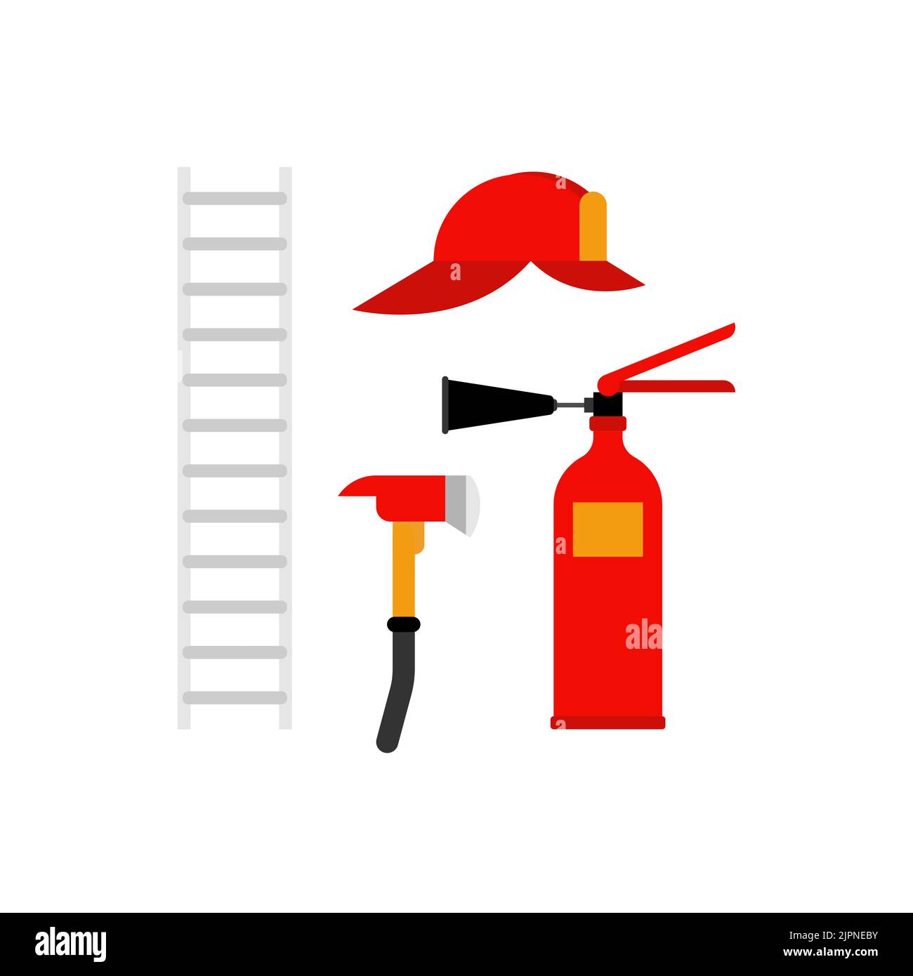 Fireman set icon. Fire extinguisher and axe. ladder and fireman's ...
