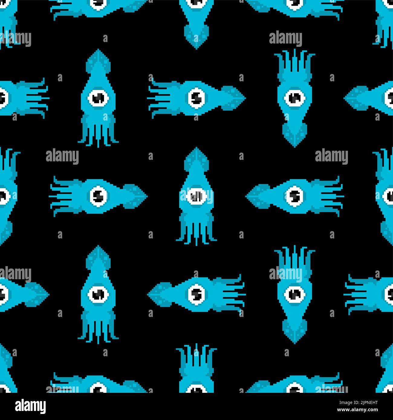 Squid pixel art pattern seamless 8 bit cephalopod marine animal ...
