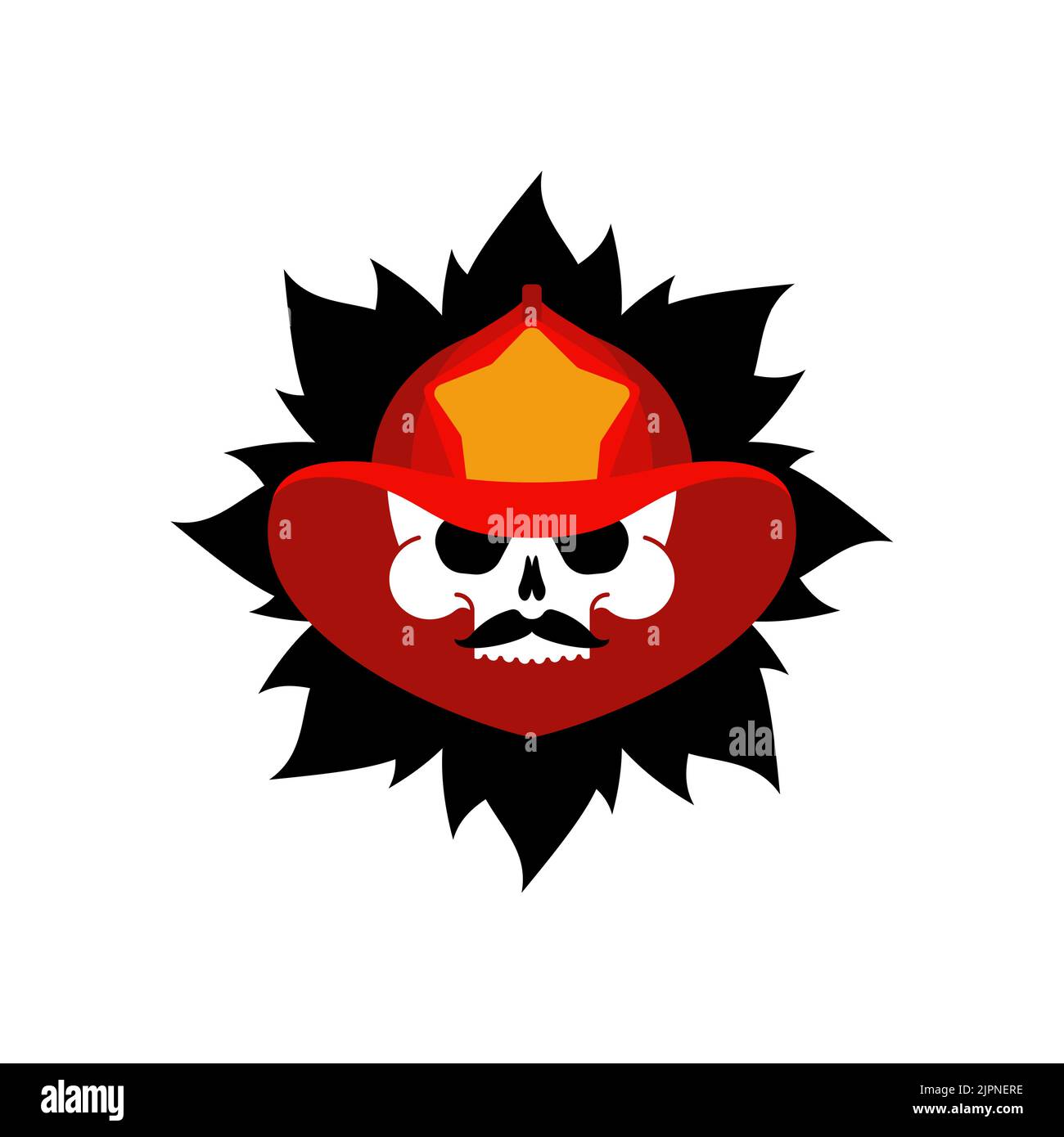 Firefighter Skull in helmet sign. Fire ax and flame. Fire department ...