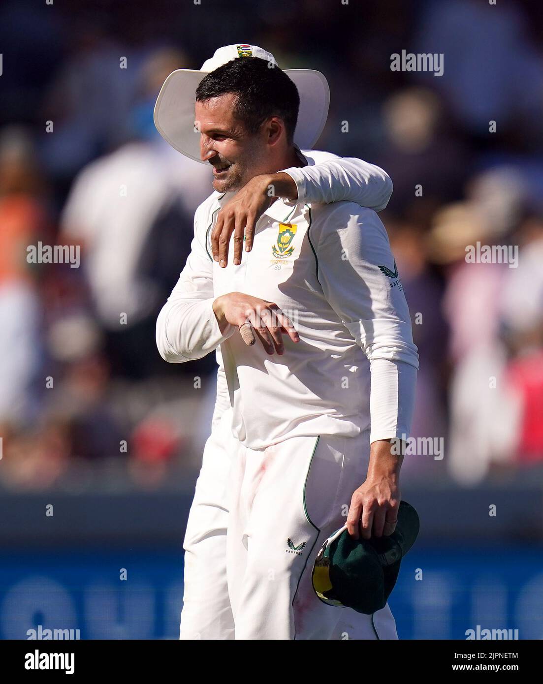 South Africa's Dean Elgar celebrates after winning the first LV ...
