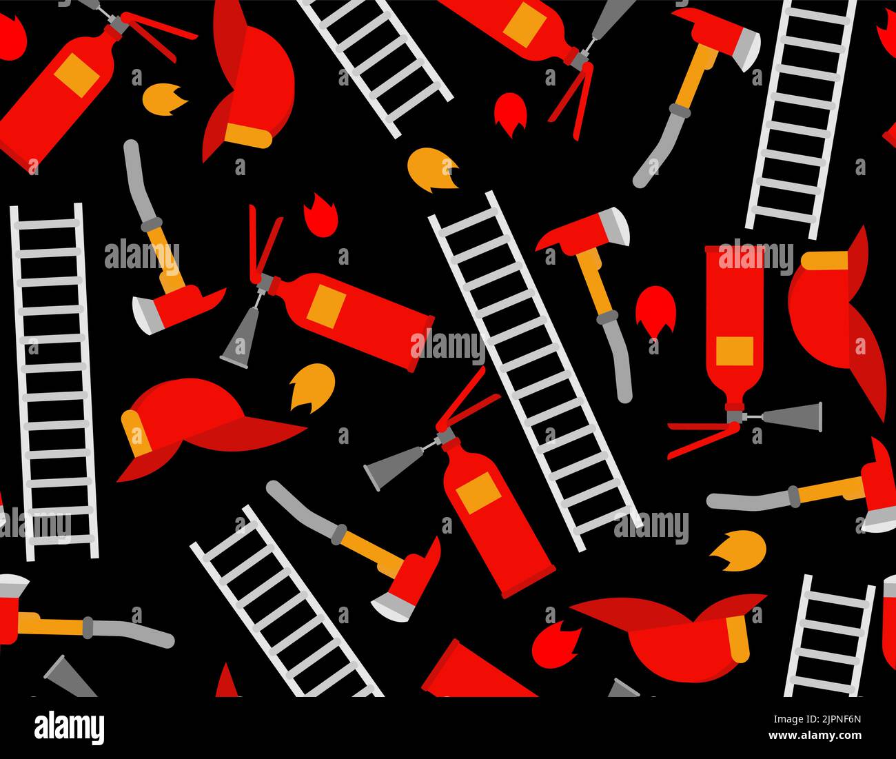 Firefighter set pattern seamless. Fire extinguisher and axe background. ladder and fireman ...