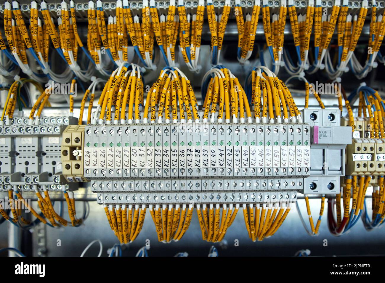 Electrician engineer work tester measuring voltage and current of power ...