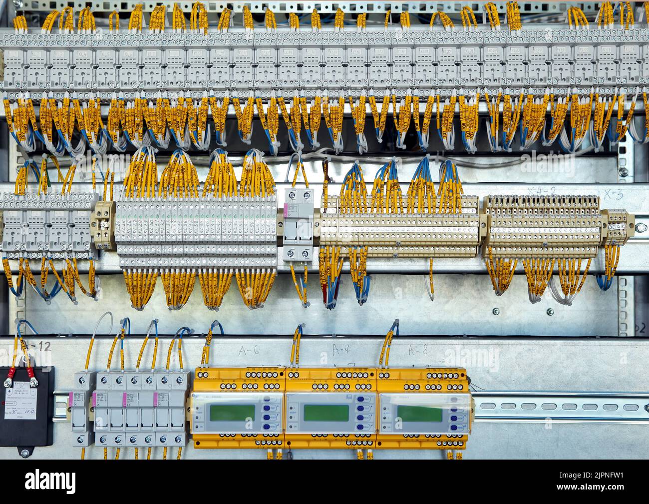 Electrician engineer work tester measuring voltage and current of power ...