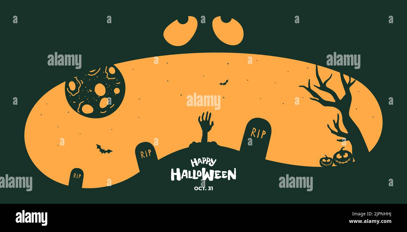 Happy Halloween party horizontal banner design. Jack O Lantern pumpkin ...
