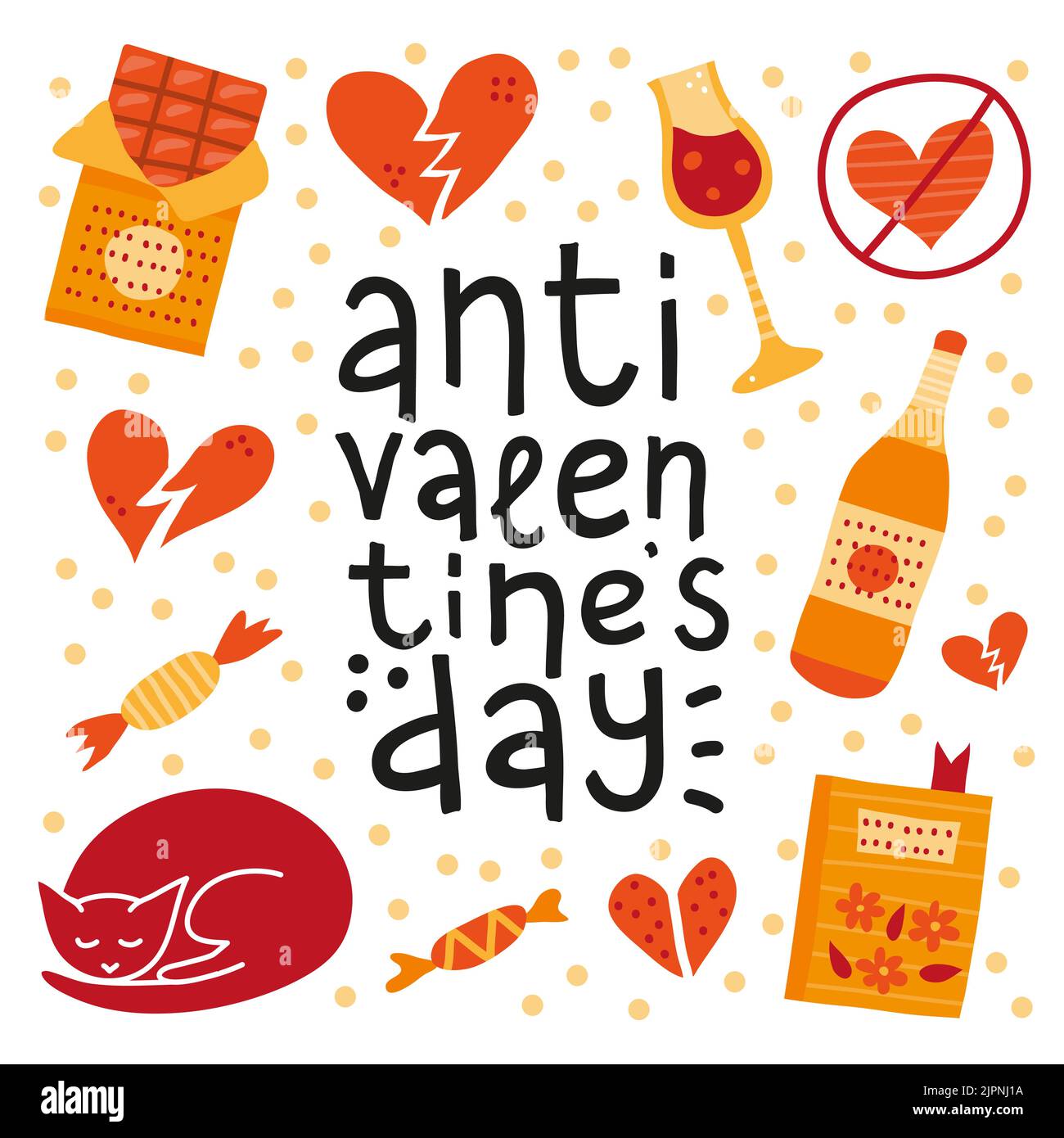 Poster with colorful doodles and lettering anti Valentine s day on ...