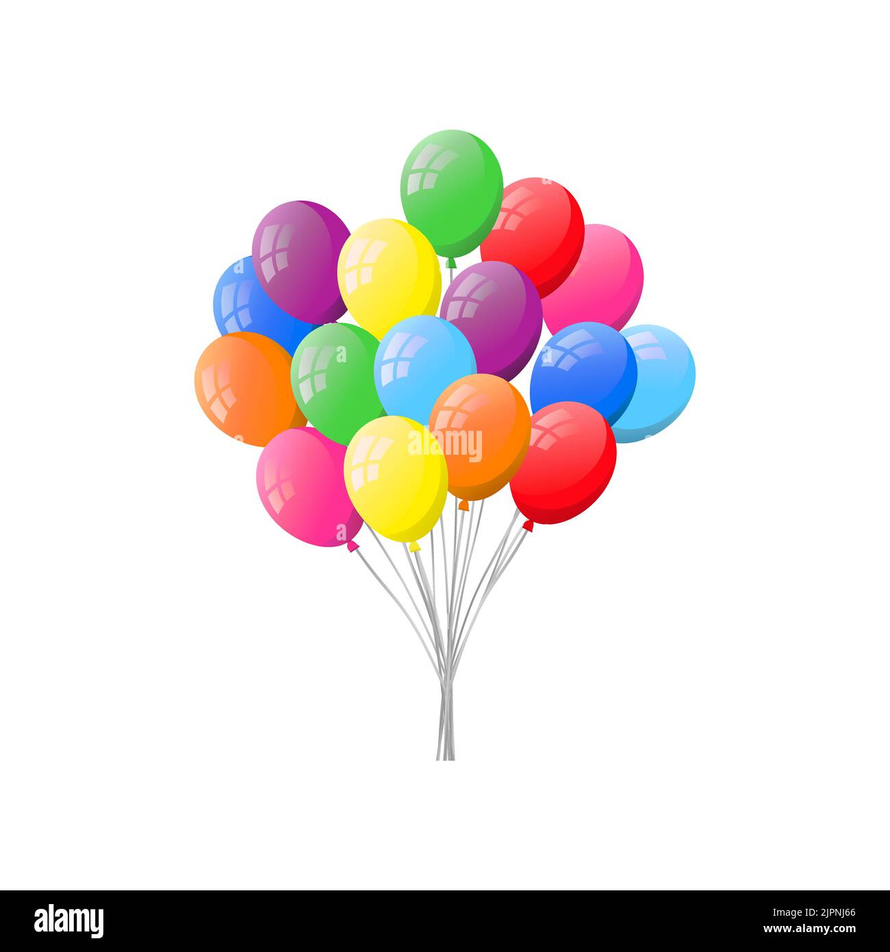 Big Bunch Of Colorful Flat Helium Balloons Isolated On White Background