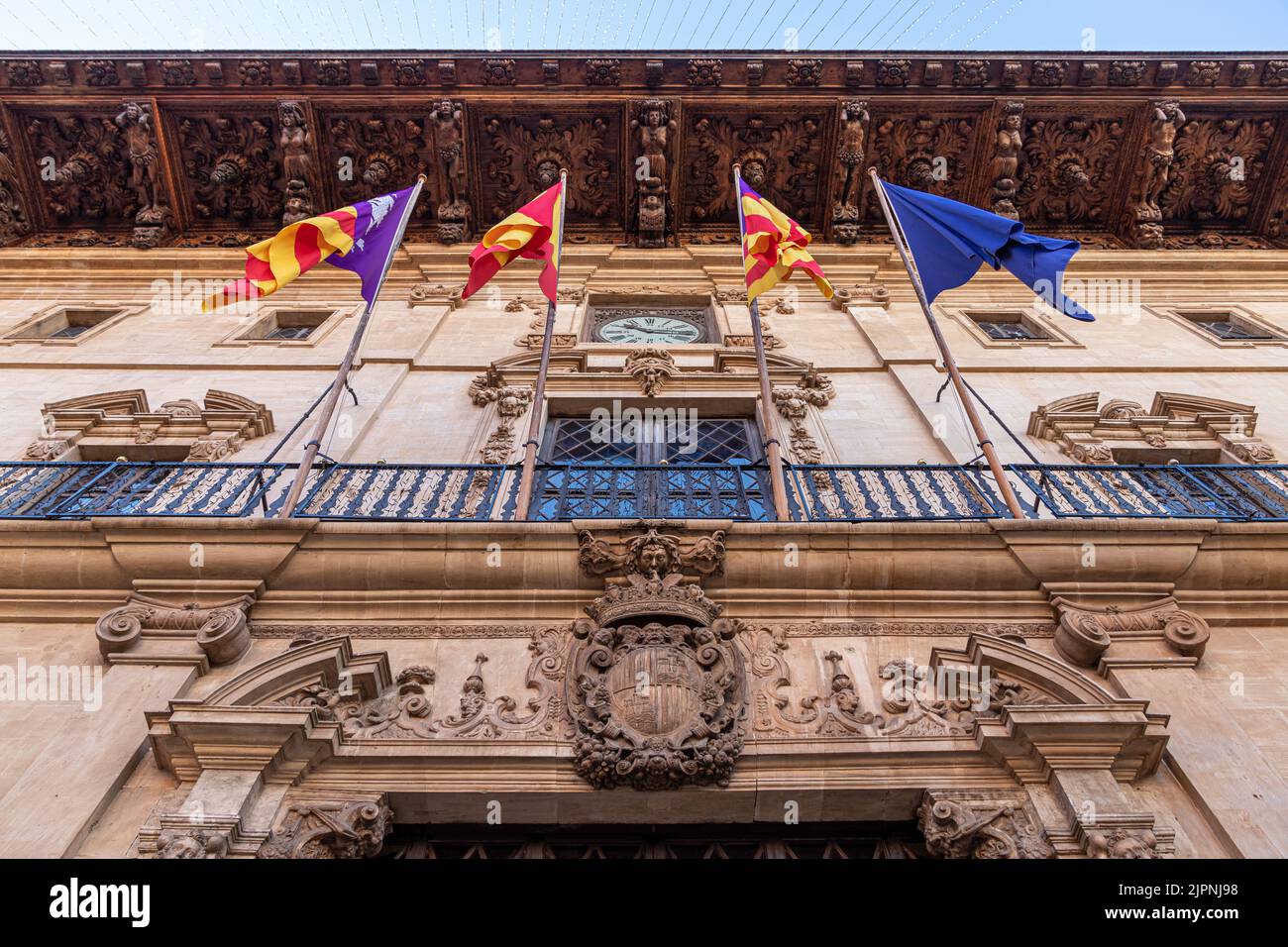 Palma de Mallorca, Spain. The famous Baroque wooden eaves of the ...