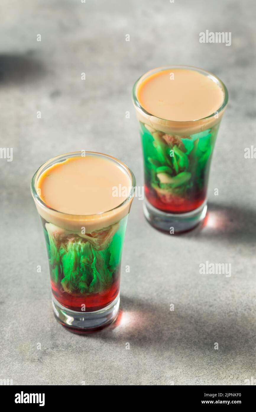 Halloween Zombie Brain Hemorrhage Shot with Peach and Grenadine Stock ...