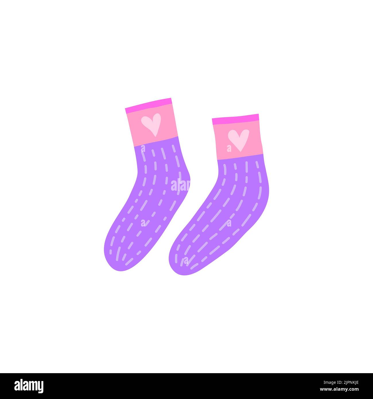 Doodle violet socks with hearts isolated on white background Stock ...