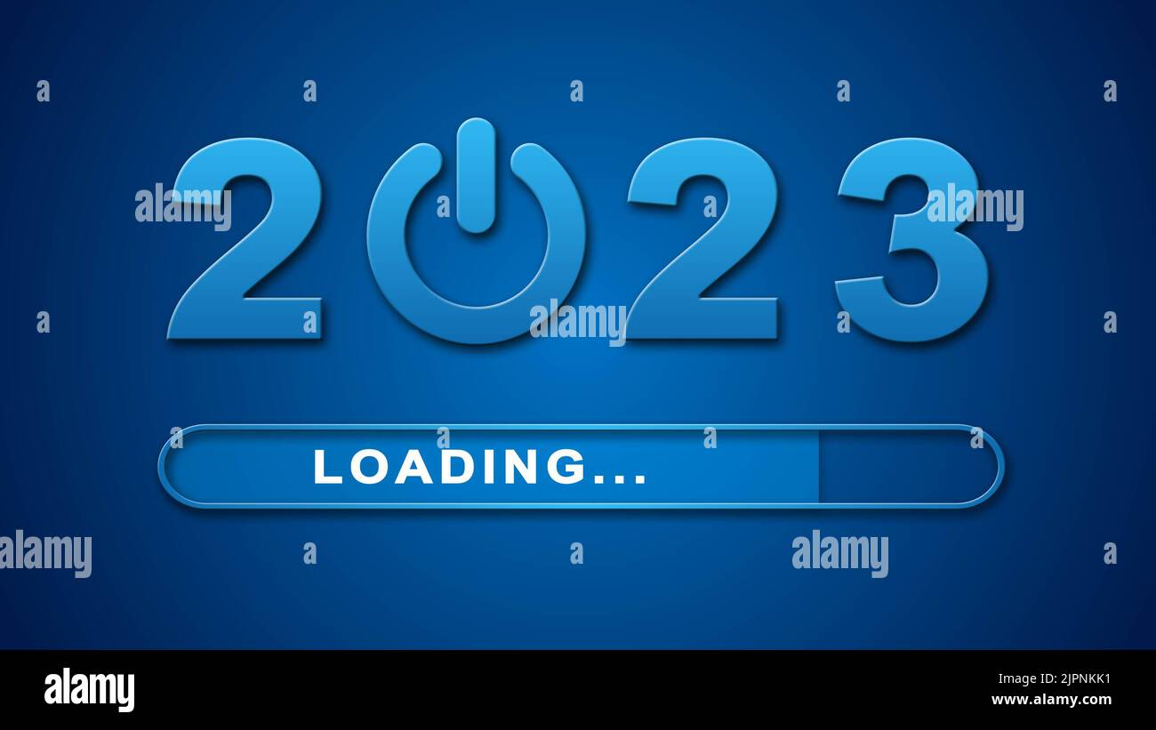 Loading New Year 2023 - blue technology background for start of the New ...