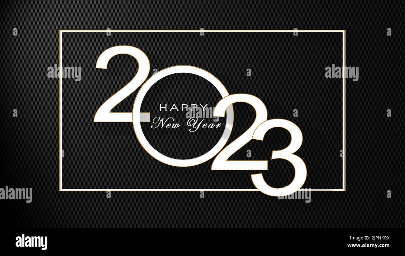 Year 2023 in frame with long shadow on carbon background - 3D ...
