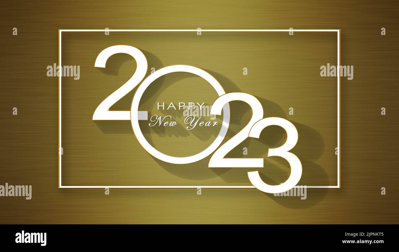 Year 2023 in frame with long shadow on gold background - 3D ...