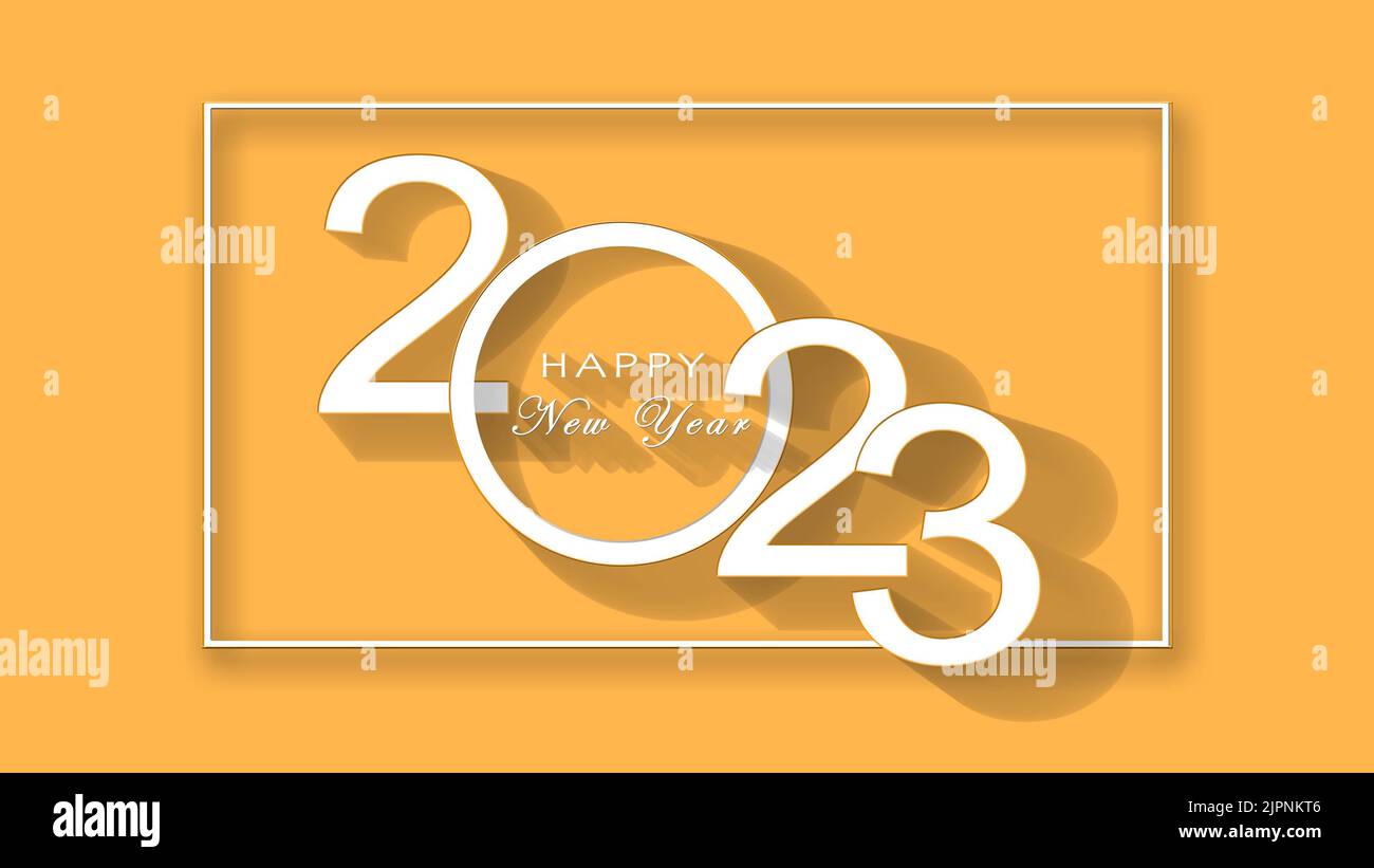 Year 2023 in frame with long shadow on orange background - 3D ...