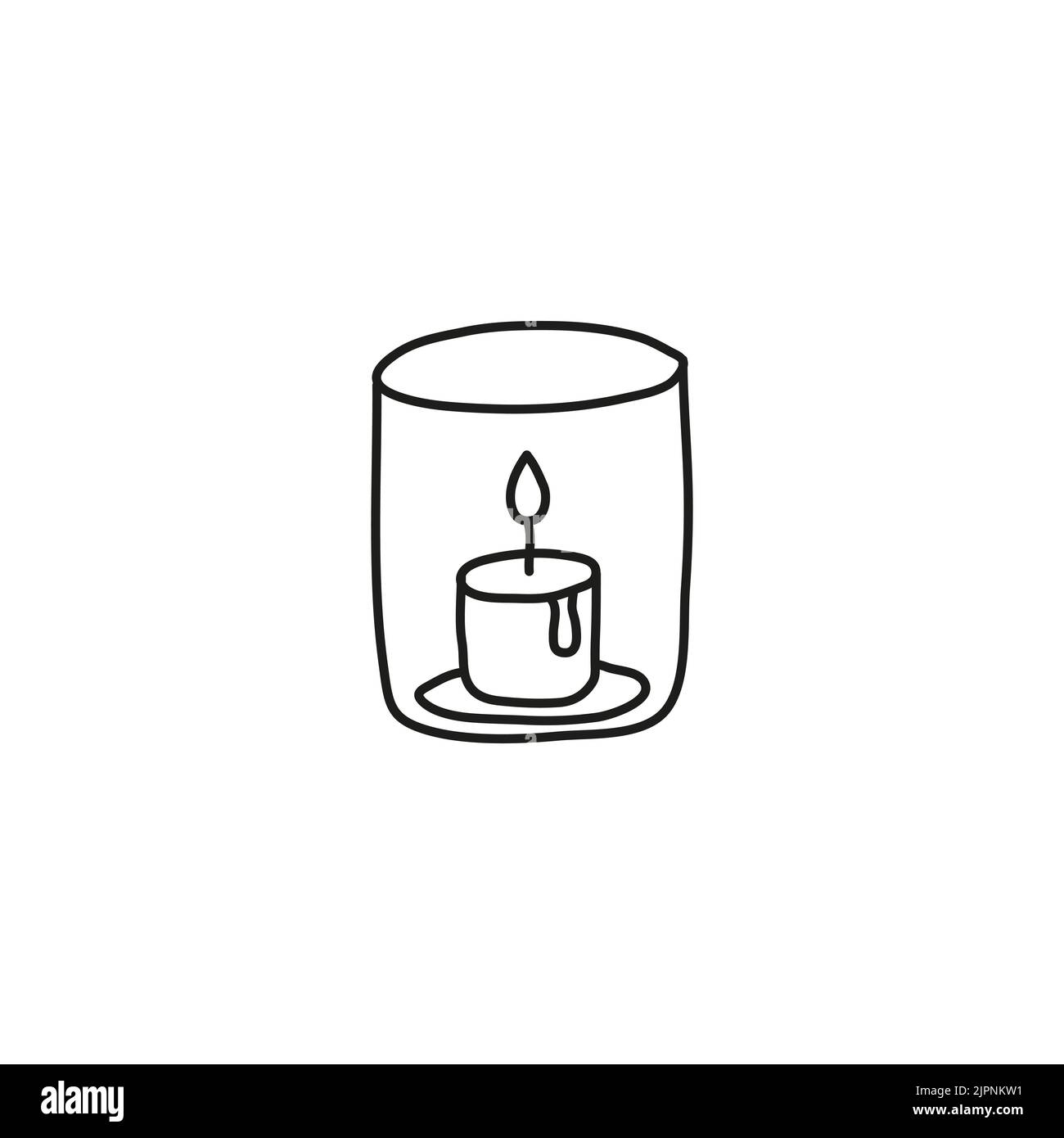 Doodle outline decorative burning candle in glass isolated on white ...