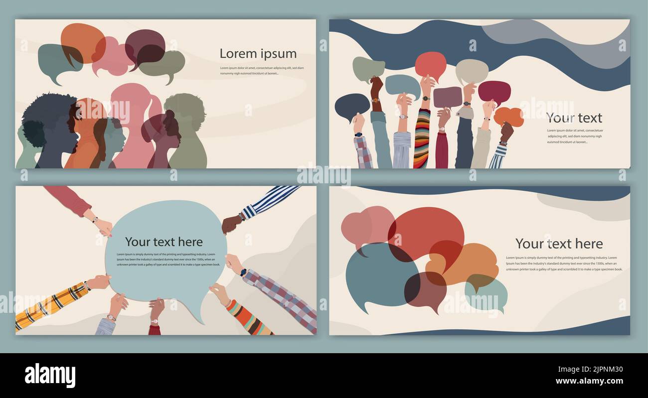 Editable template. Poster. Silhouette heads group of international ...