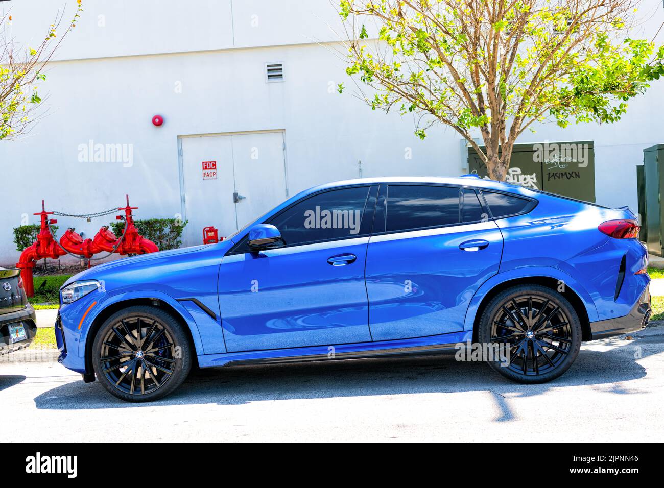 Miami Beach, Florida USA - April 15, 2021: parked blue bmw x6 sdrive ...