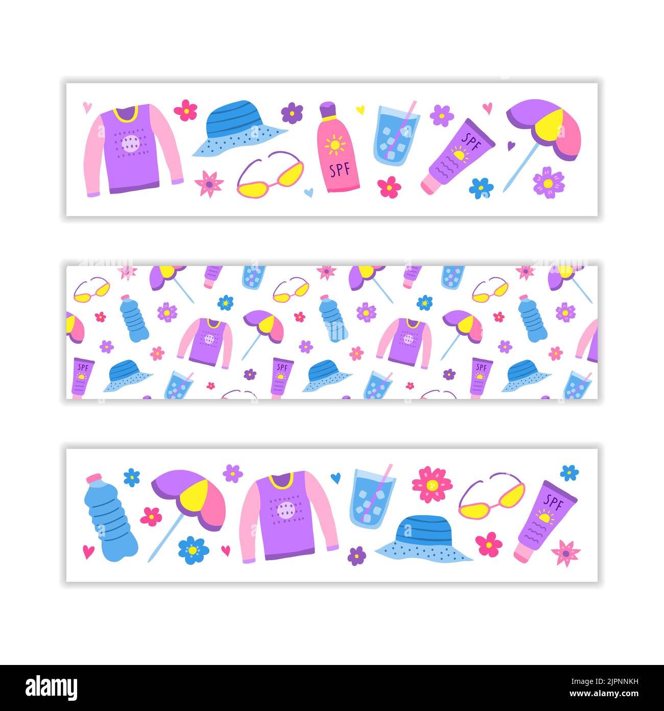 Horizontal banners with doodle colorful sun safety icons Stock Vector ...