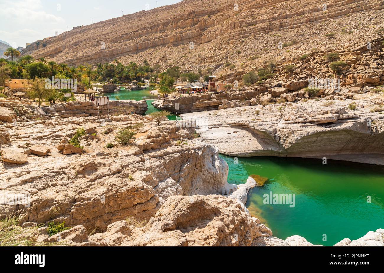 View of the Wadi Bani Khalid oasis in the desert in Sultanate of Oman ...