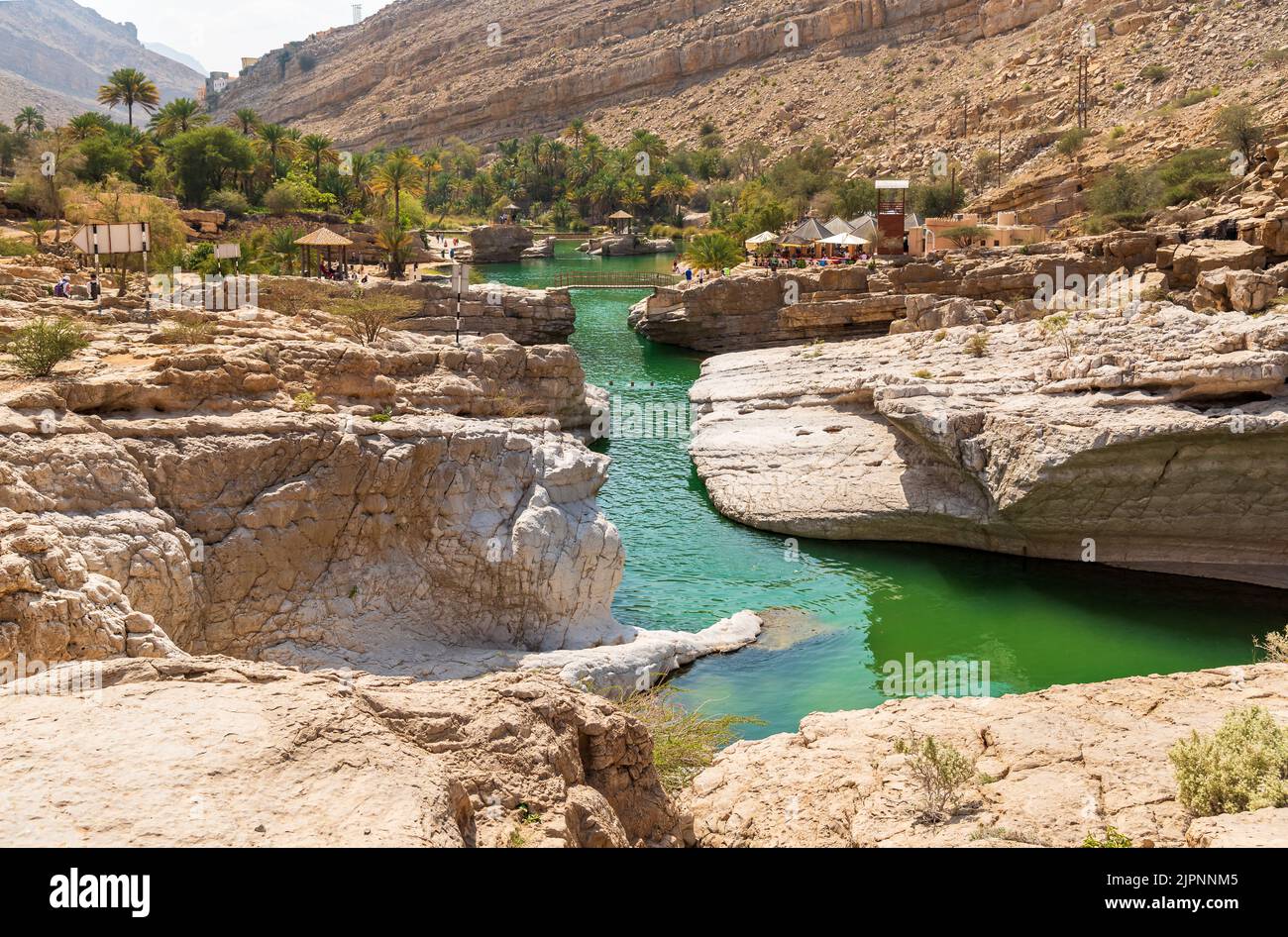 View of the Wadi Bani Khalid oasis in the desert in Sultanate of Oman ...