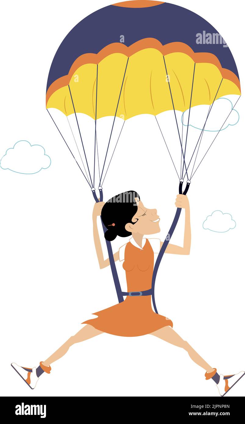 Cartoon skydiver woman. Comic skydiver woman in sunglasses derives ...