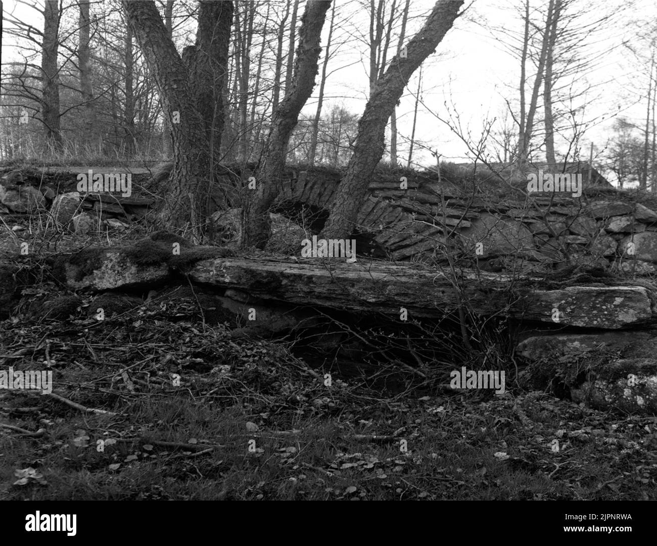 Old arched bridge above the church torn in 1959. Gammal välvd bro ...