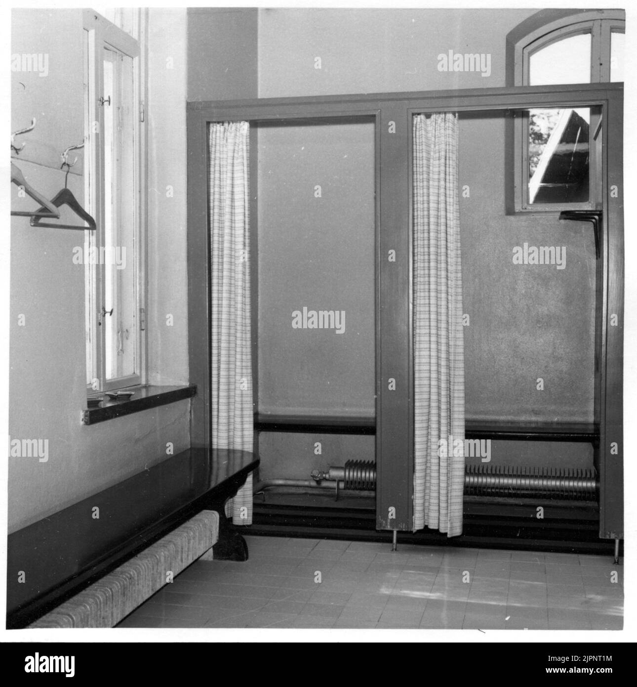 Interior from changing cabin for sauna, hot bath house. Interiör från ...