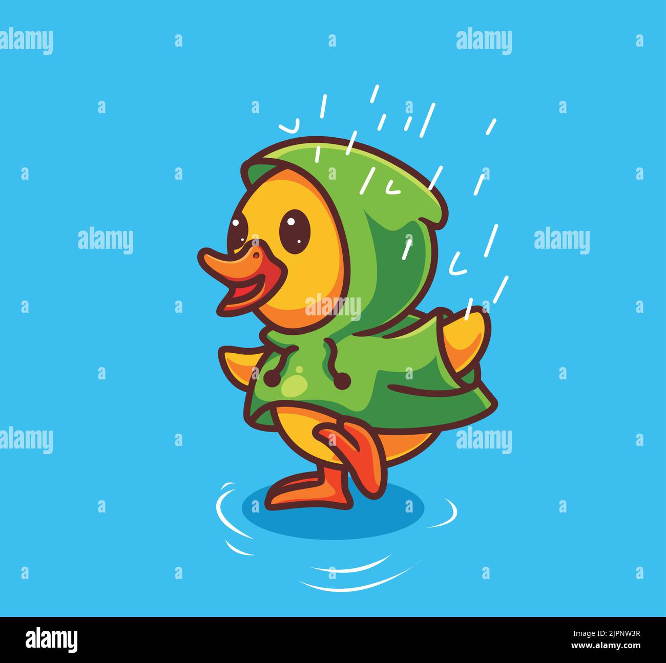cute duck wearing raincoat rain. isolated cartoon animal nature ...