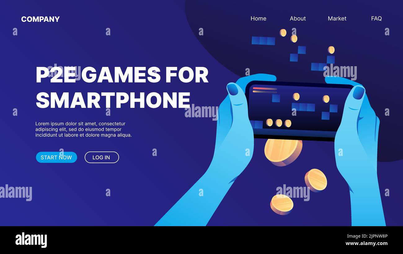 P2E Games for Smartphones. Horizontal Landing Page for Website Template ...