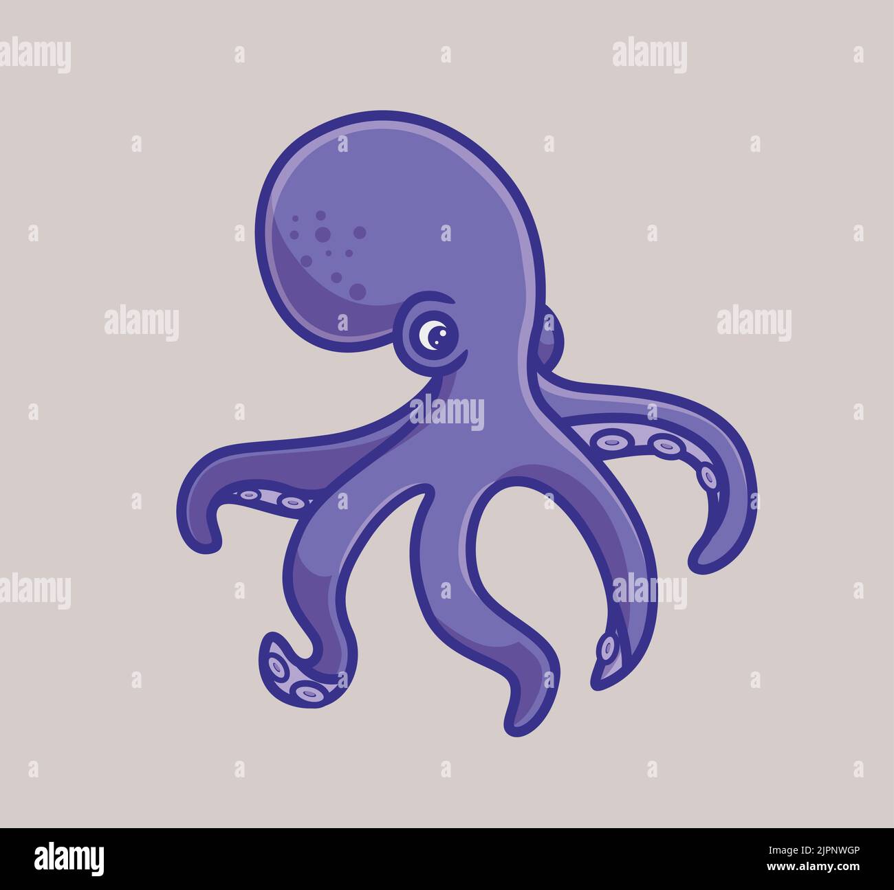 cute purple octopus calm. isolated cartoon animal nature illustration ...