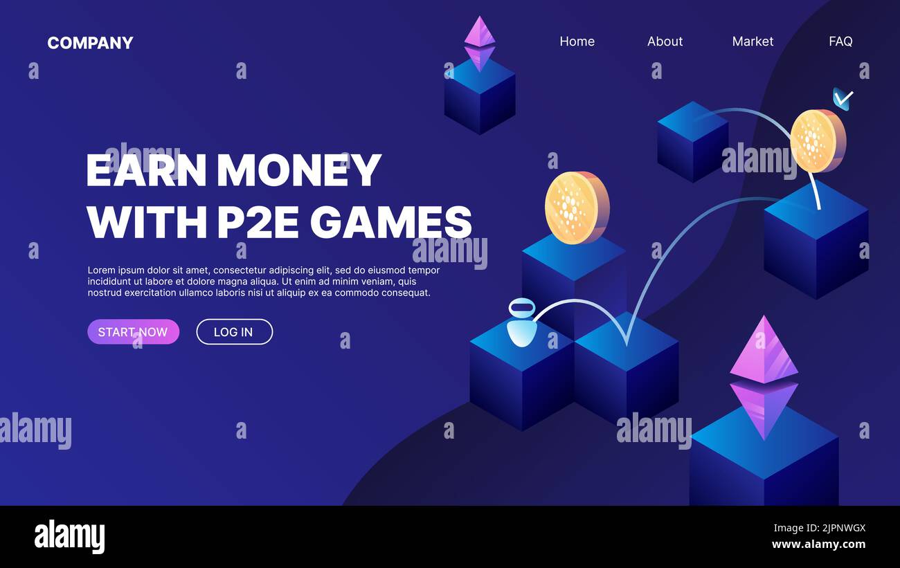 Earn Money with Play to Earn Games. Landing Web Page Template. Vector ...