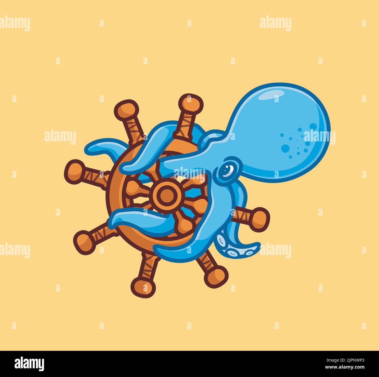 cute octopus on ship wheel. isolated cartoon animal illustration. Flat ...