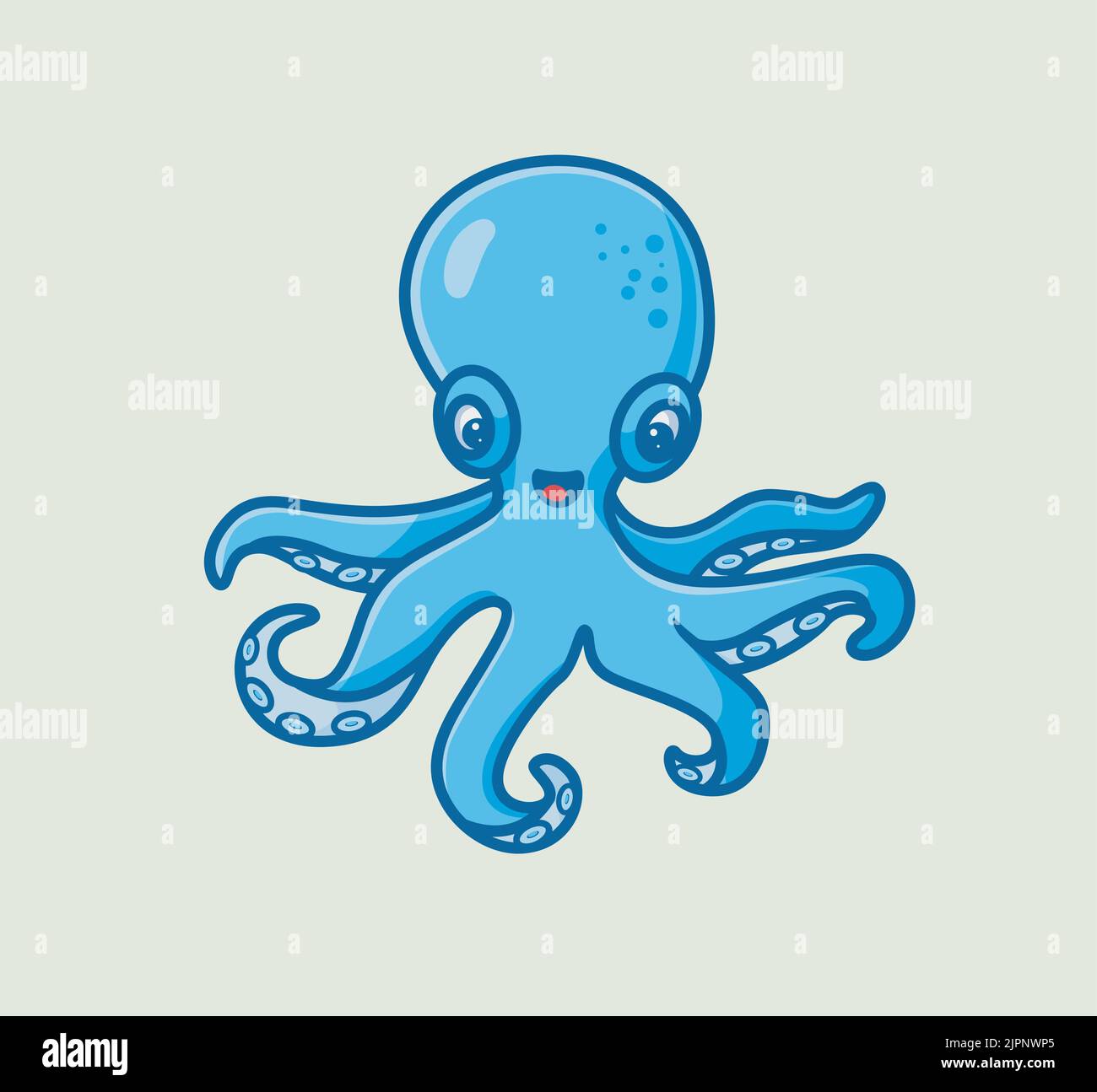 cute blue octopus happy. isolated cartoon animal nature illustration ...